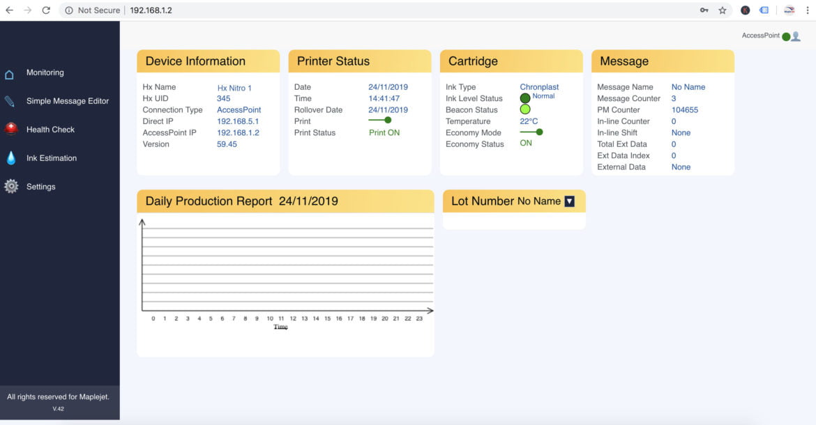 Hx Nitro TIJ Printer External Beacon for Low Ink Indicator